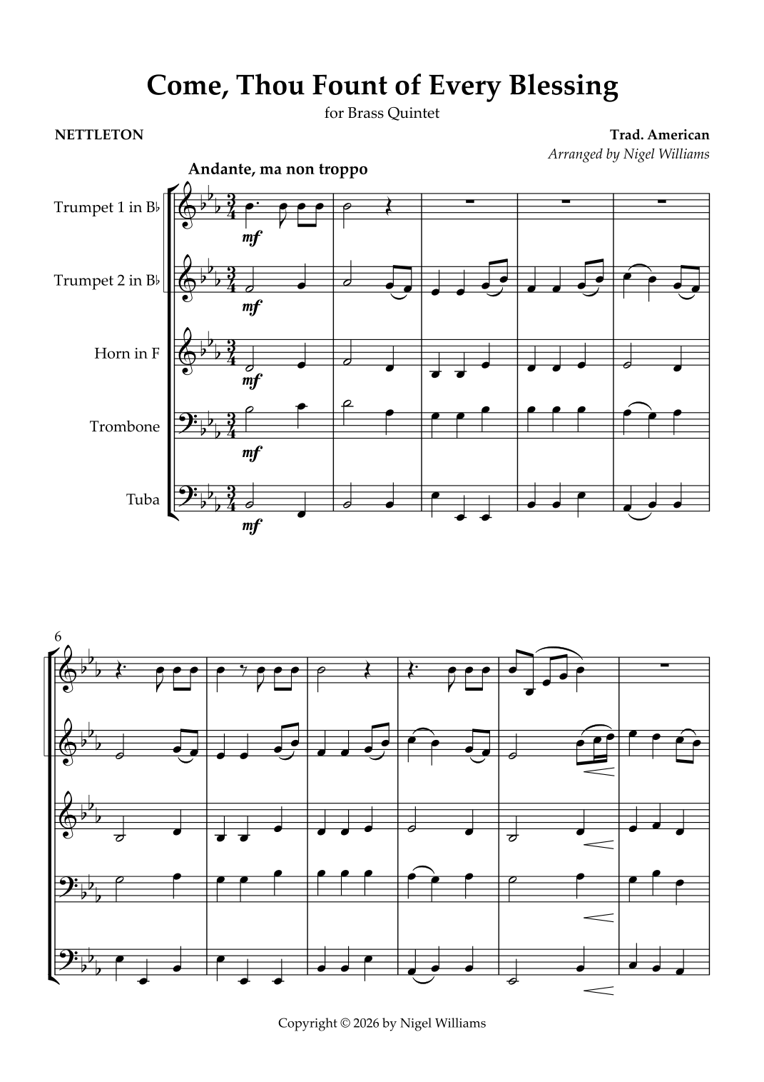 Come, Thou Fount of Every Blessing (arr. Nigel Williams) by Nigel ...