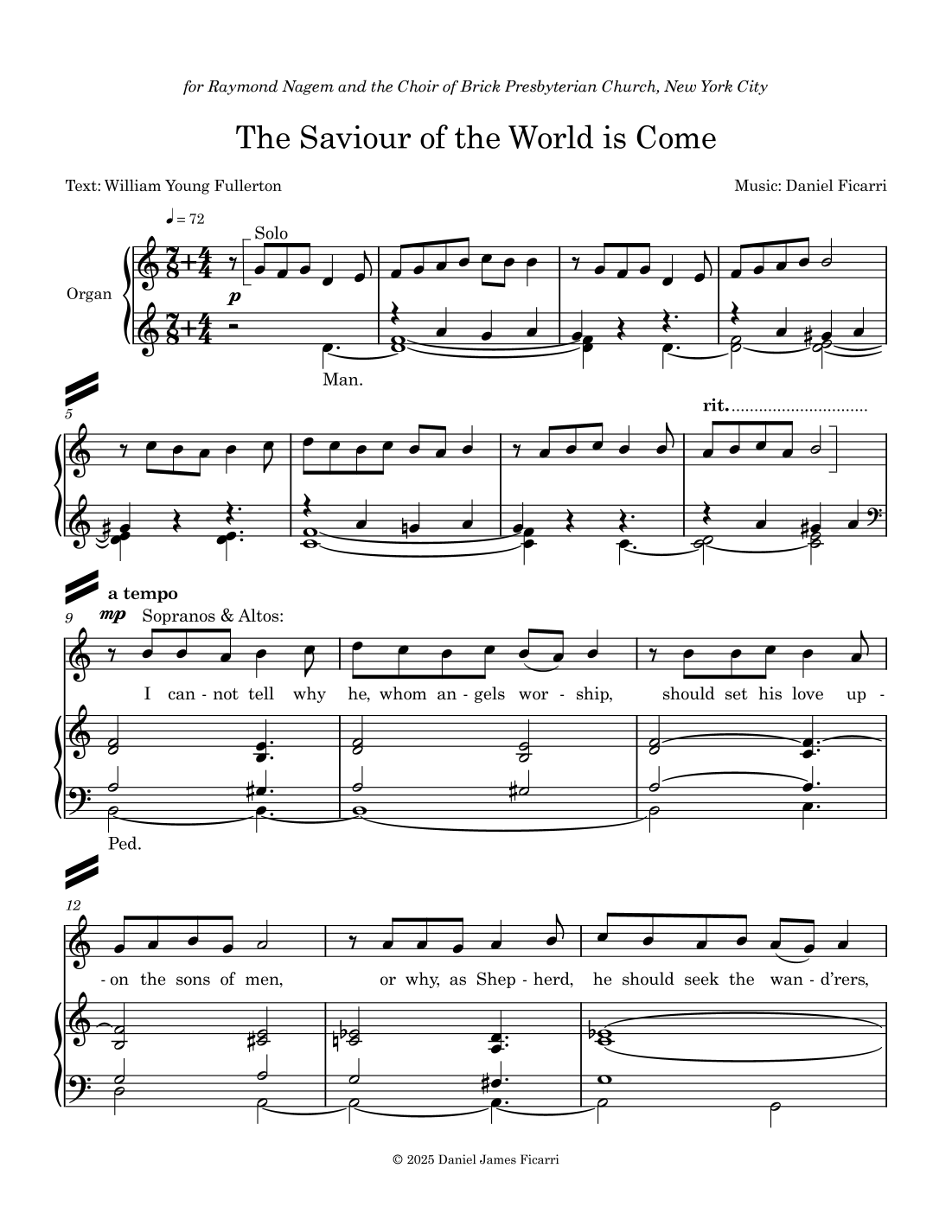 The Saviour of the World is Come by Daniel Ficarri Sheet Music for SATB ...