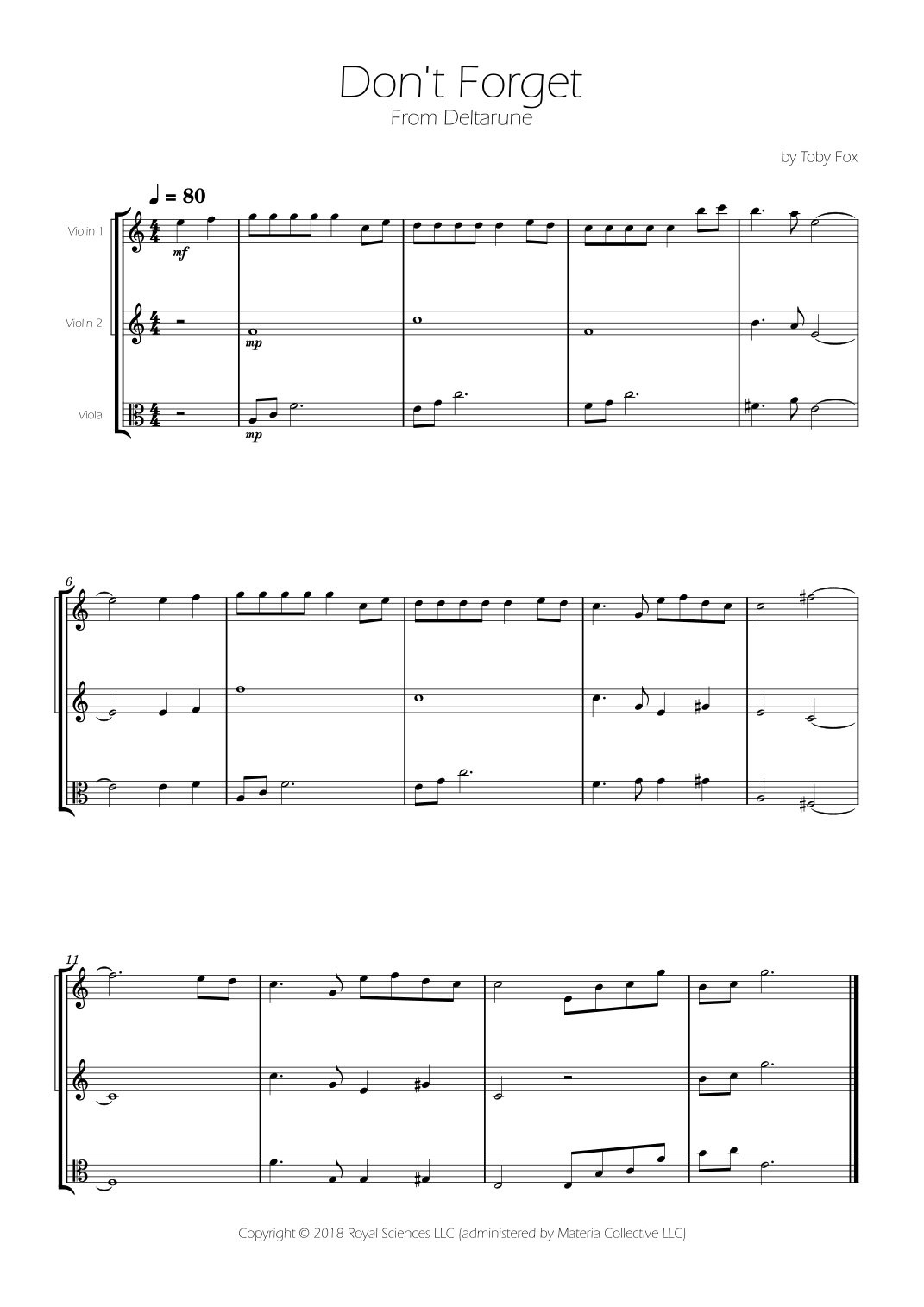 Don't Forget (arr. Ygor Nunes Silva) by Toby Fox Sheet Music for String ...