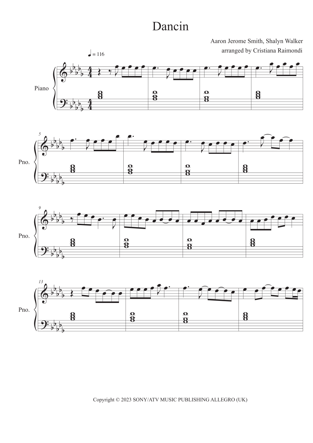 Dancin (arr. Cristiana Raimondi) von Aaron Smith & Luvli Noten zum ...