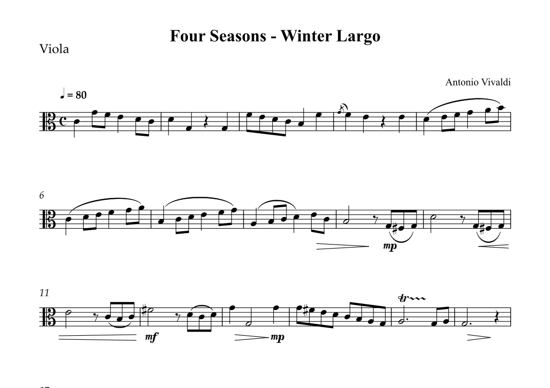 Four Seasons - Winter Largo (arr. Wesley S. SIlva) by Antonio Vivaldi ...