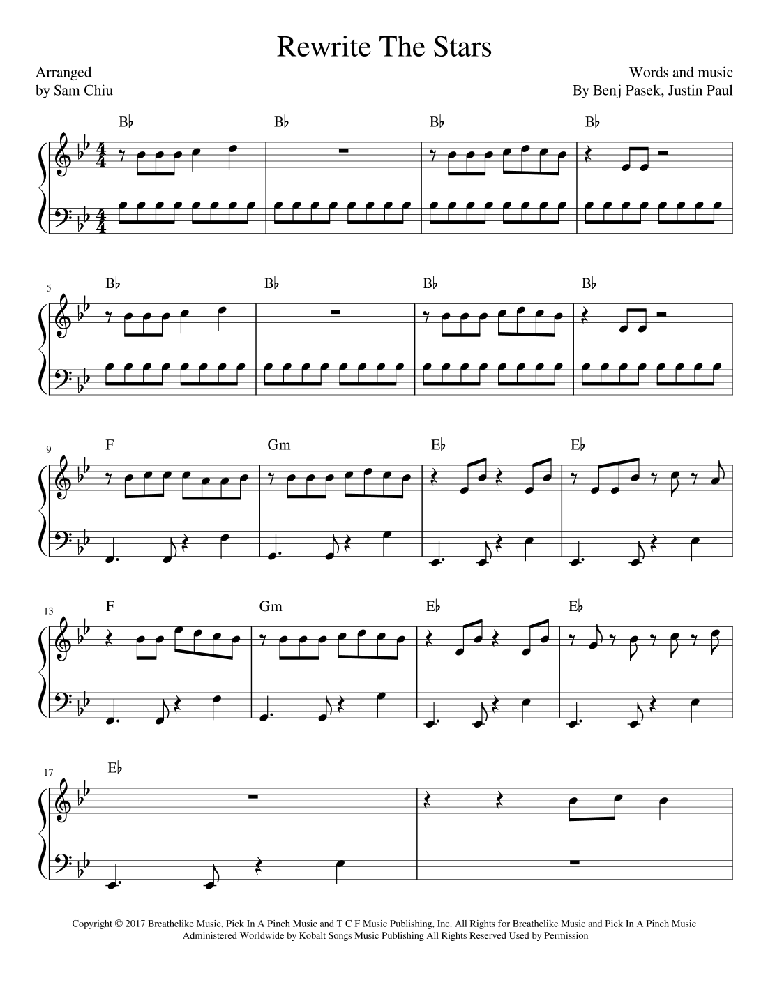 Rewrite The Stars (arr. Sam Chiu) by Zac Efron & Zendaya Sheet Music ...