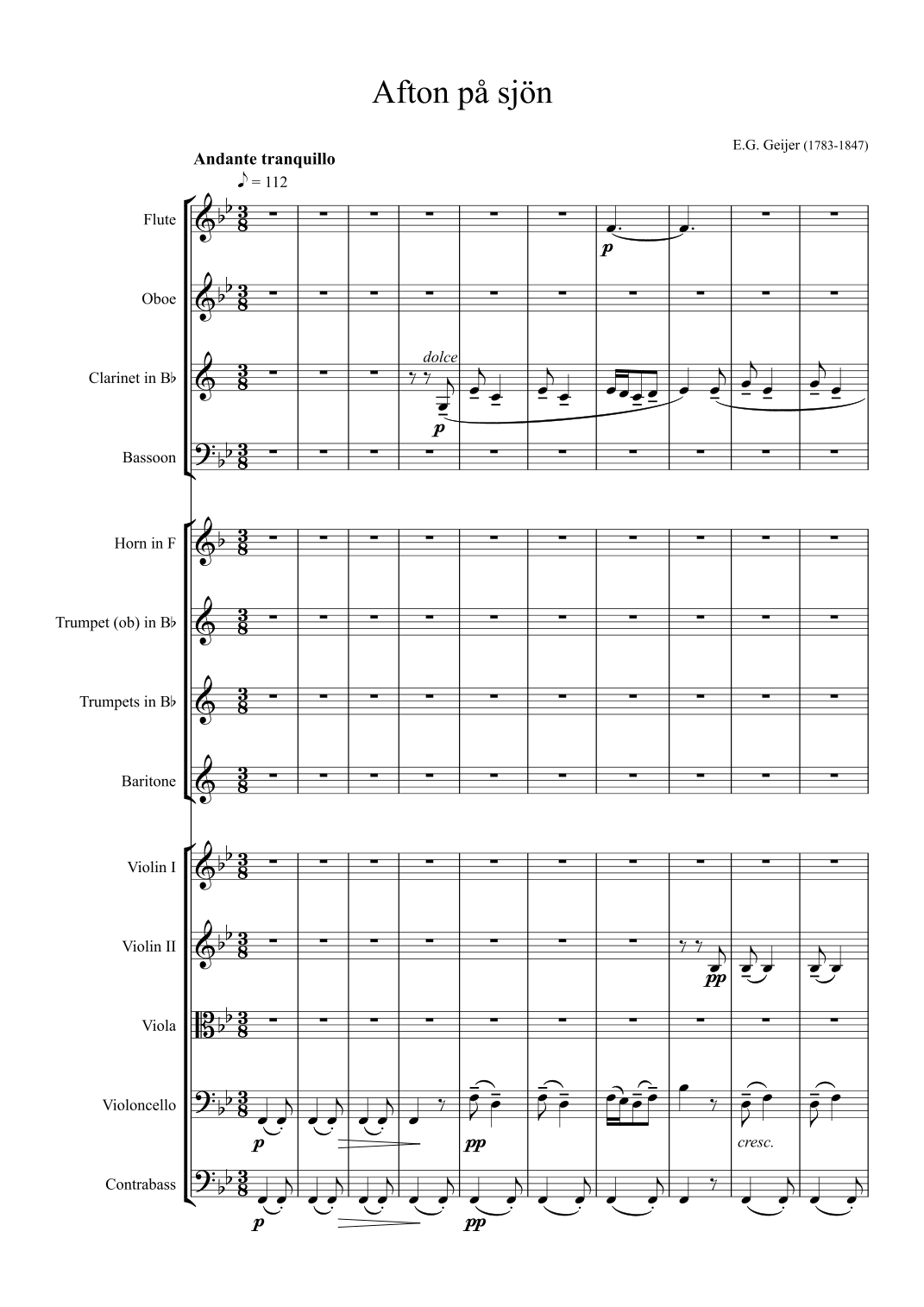 Afton på sjön by Erik Gustaf Geijer Sheet Music for Chamber Group at ...