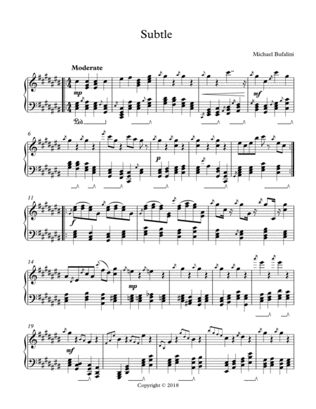 Subtle by Michael Bufalini Sheet Music for Easy Piano at Sheet Music Direct