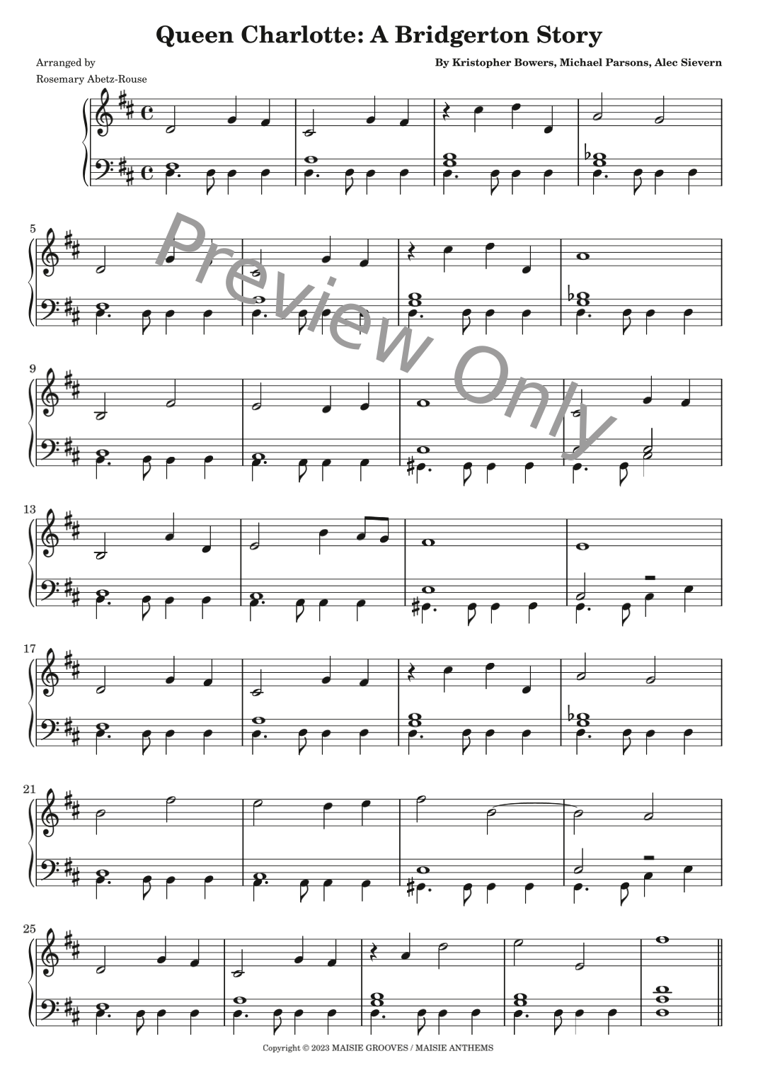 Queen Charlotte: A Bridgerton Story (arr. Rosemary Abetz-Rouse) by ...