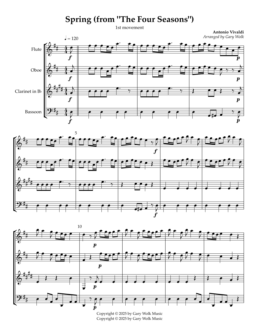 Spring (from "The Four Seasons" (arr. Gary Wolk) by Gary Wolk Sheet ...