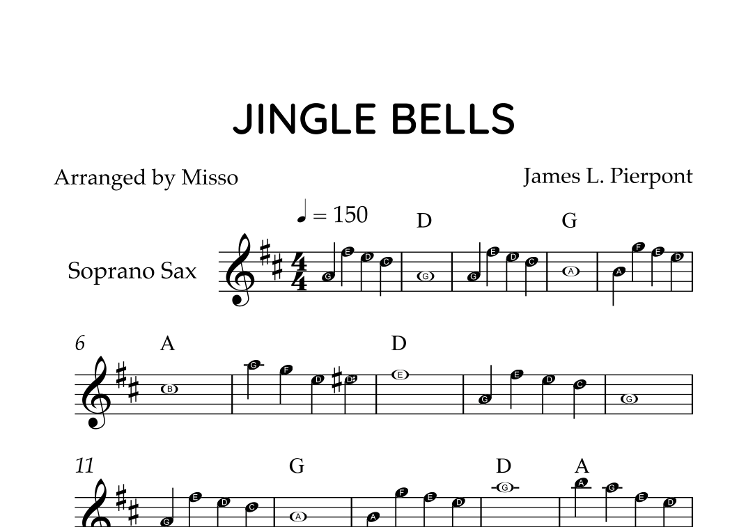 Jingle Bells - Soprano Sax in C Major - Beginner With Letter Names (arr ...