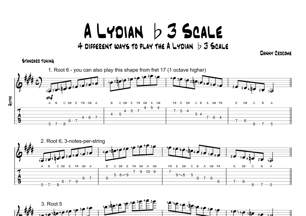 A Lydian b3 Scale (4 Ways to Play) by Traditional Sheet Music for ...