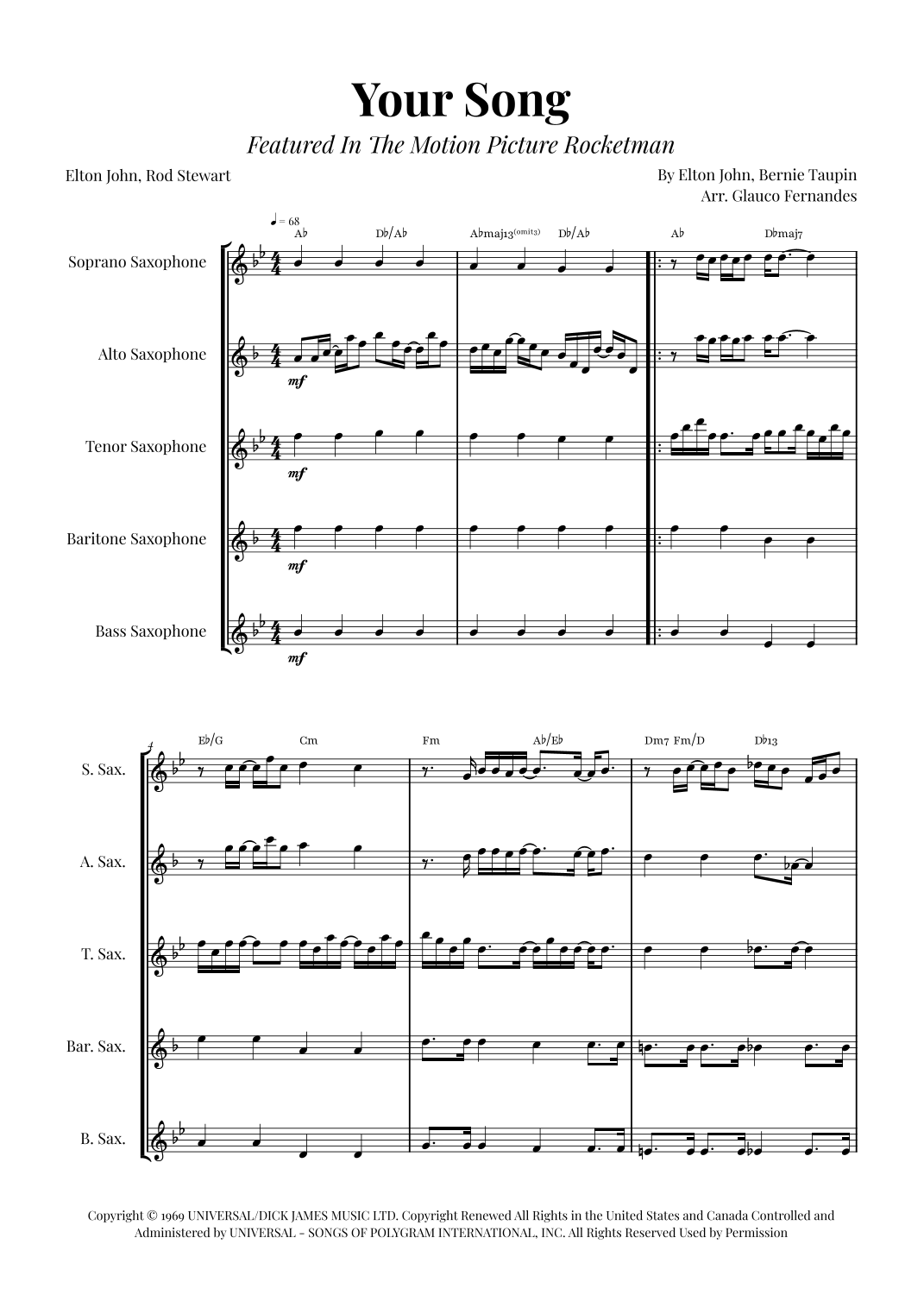 Your Song (arr. Glauco Fernandes) por Elton John Partituras para ...