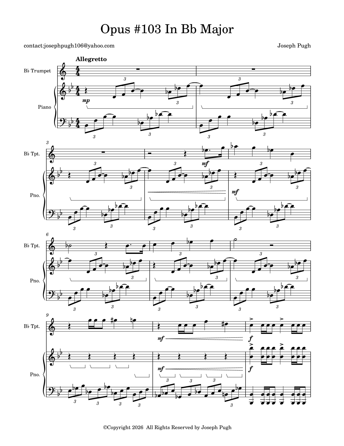 Opus#103 in Bb Major by Various Sheet Music for Trumpet and Piano at ...