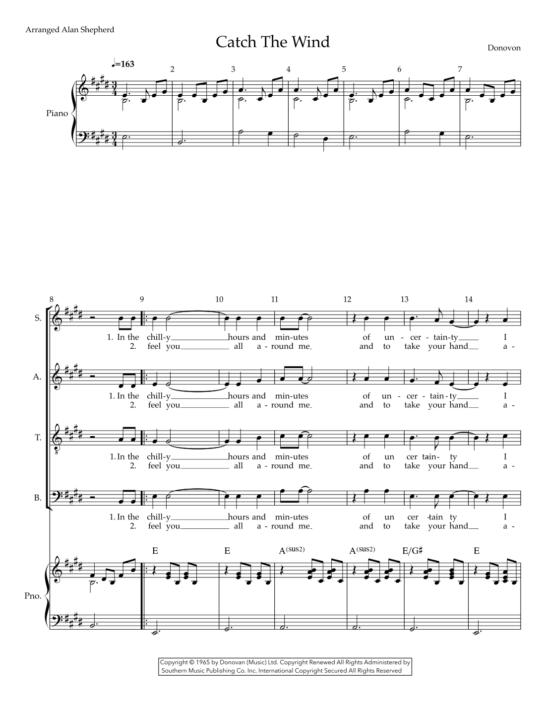 Catch The Wind (arr. Alan Shepherd) por Donovan Partituras para SATB ...