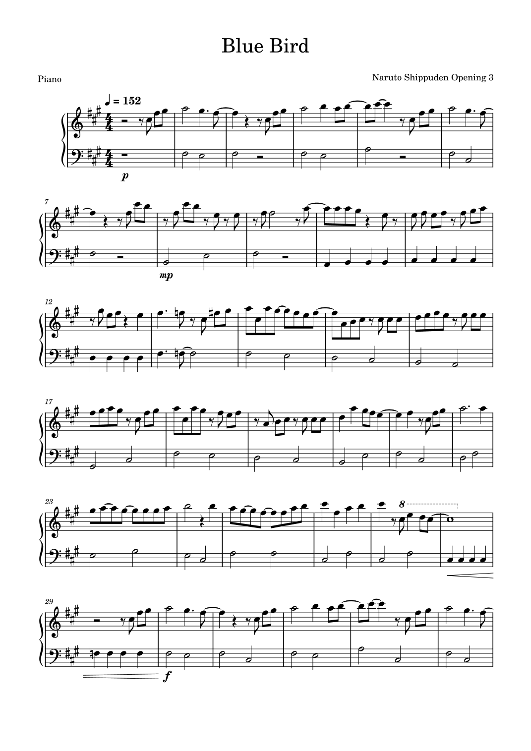 Blue Bird by Naruto Shippuden Opening 3 Sheet Music for Piano Solo at ...