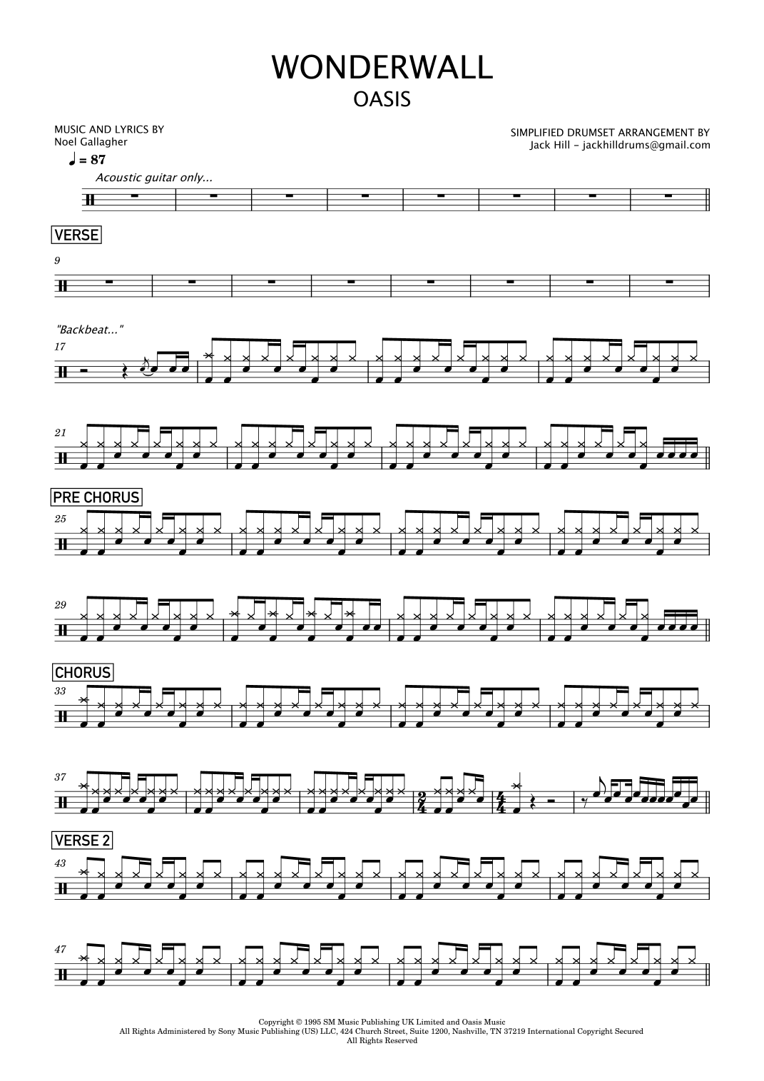 Wonderwall (arr. Jack Hill) by Oasis Sheet Music for Drums at Sheet ...