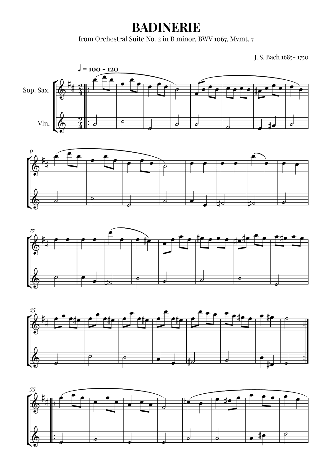 Badinerie (BWV 1067) – Easy Soprano Sax & Violin (arr. Leonardo Mioto ...