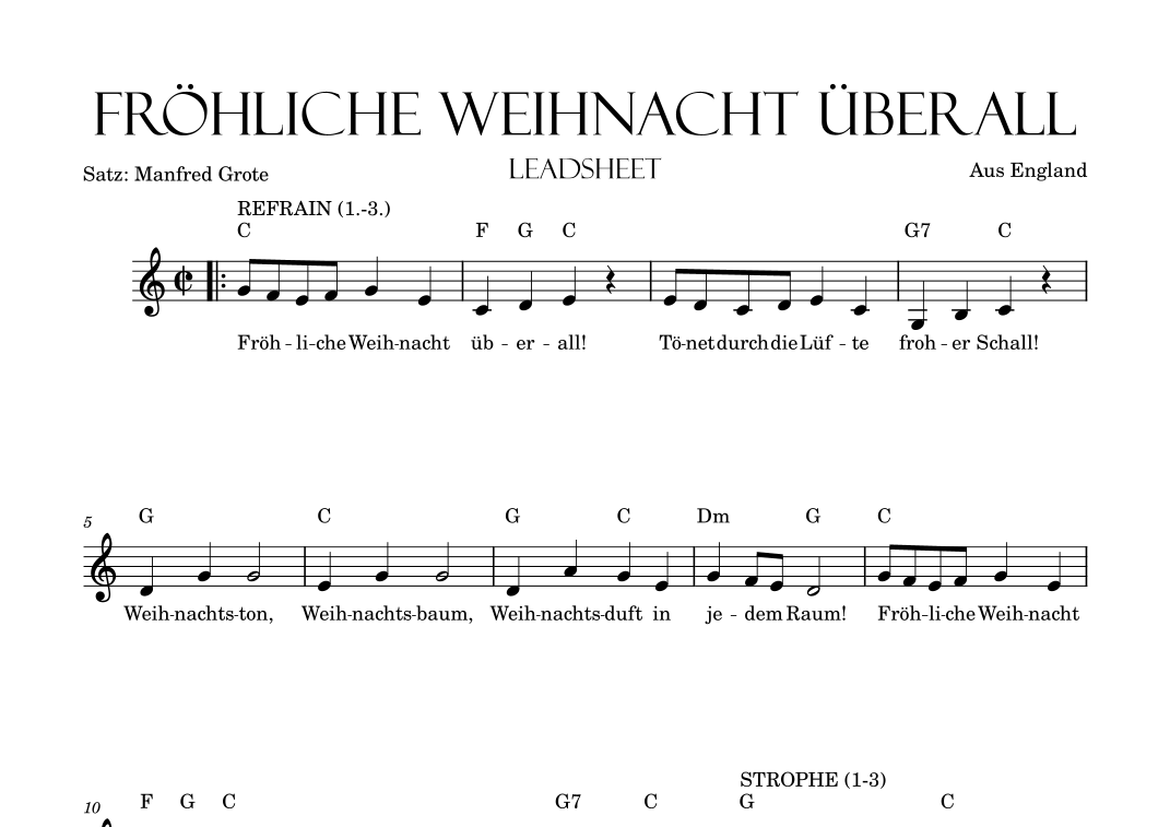 Fröhliche Weihnacht überall (arr. Elias Große) by Manfred Grote Sheet ...