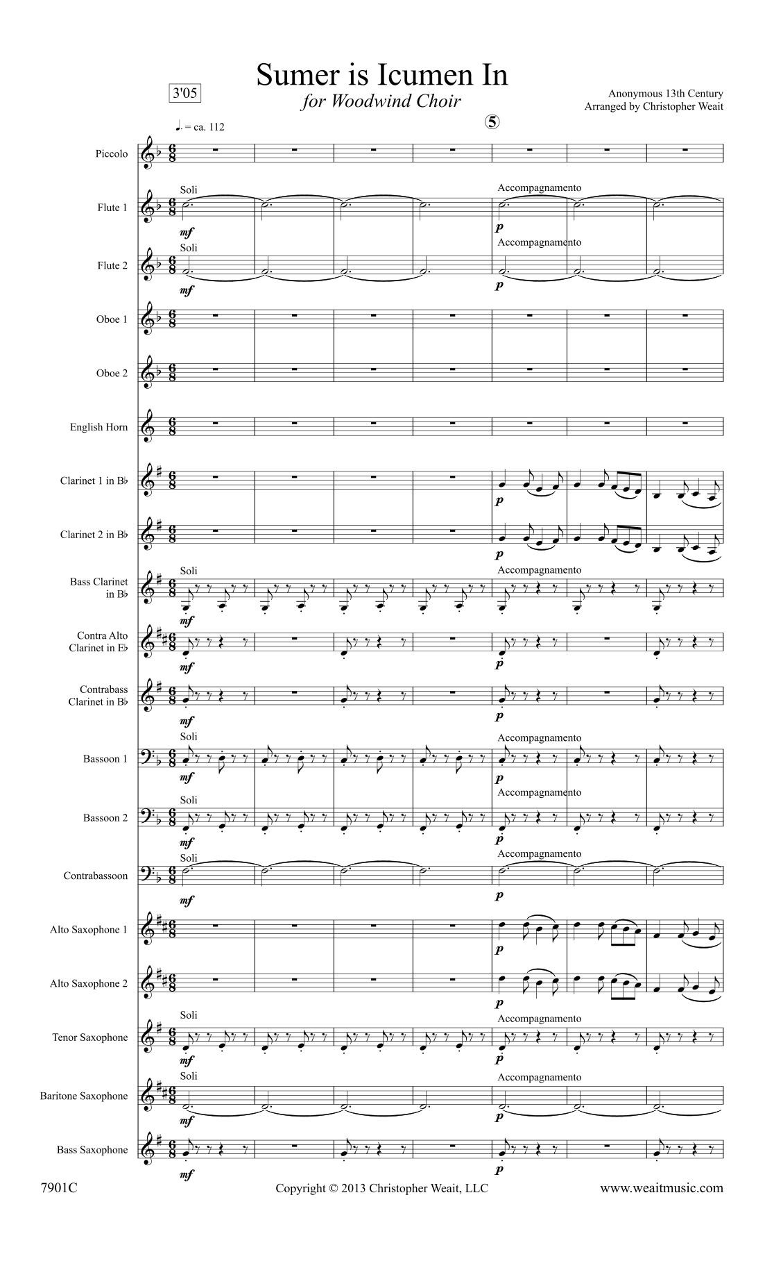 John of Fonsete - Sumer is icumen in for large woodwind choir (3’05 ...