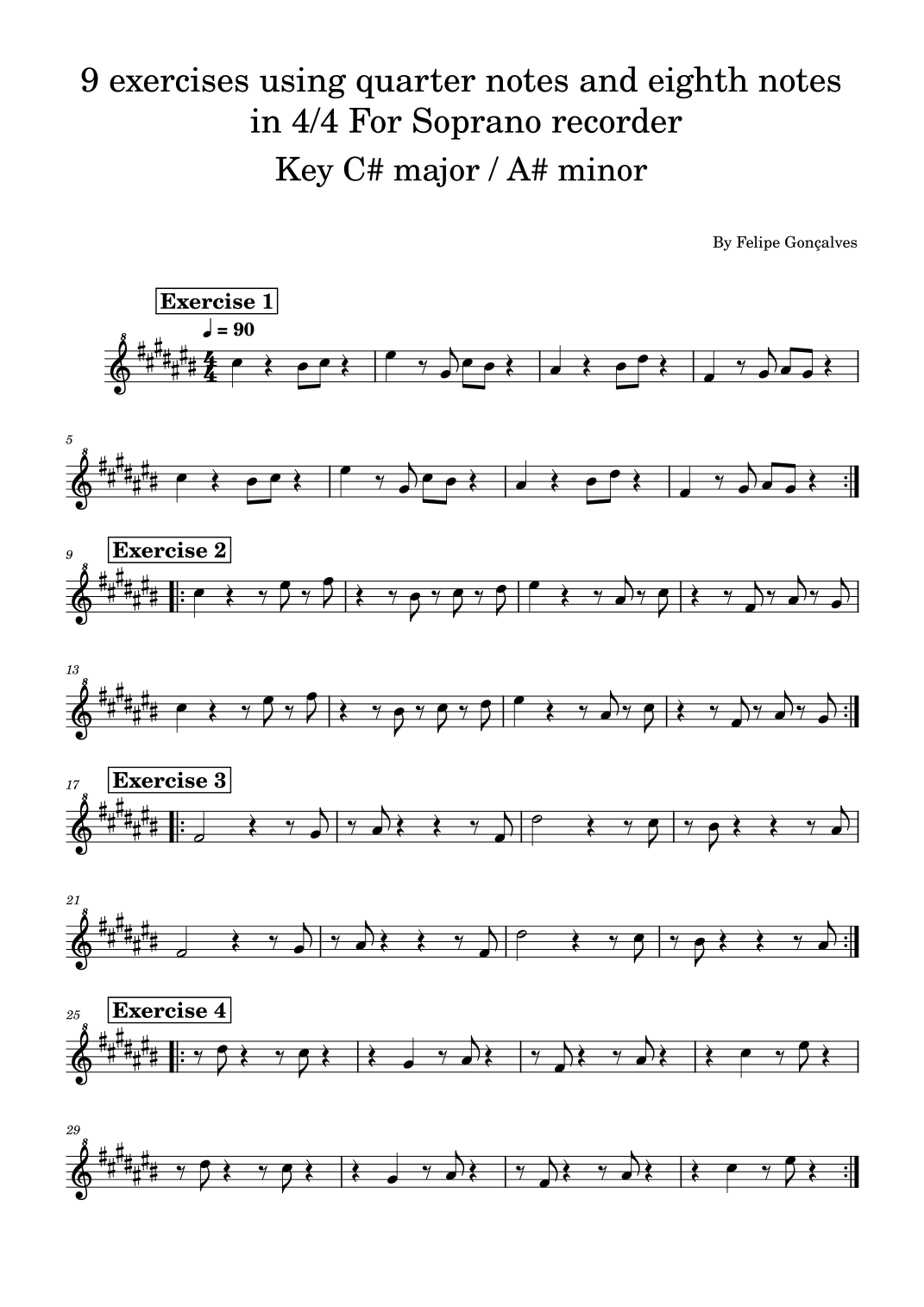9 exercises using quarter notes & eighth notes for Soprano recorder ...