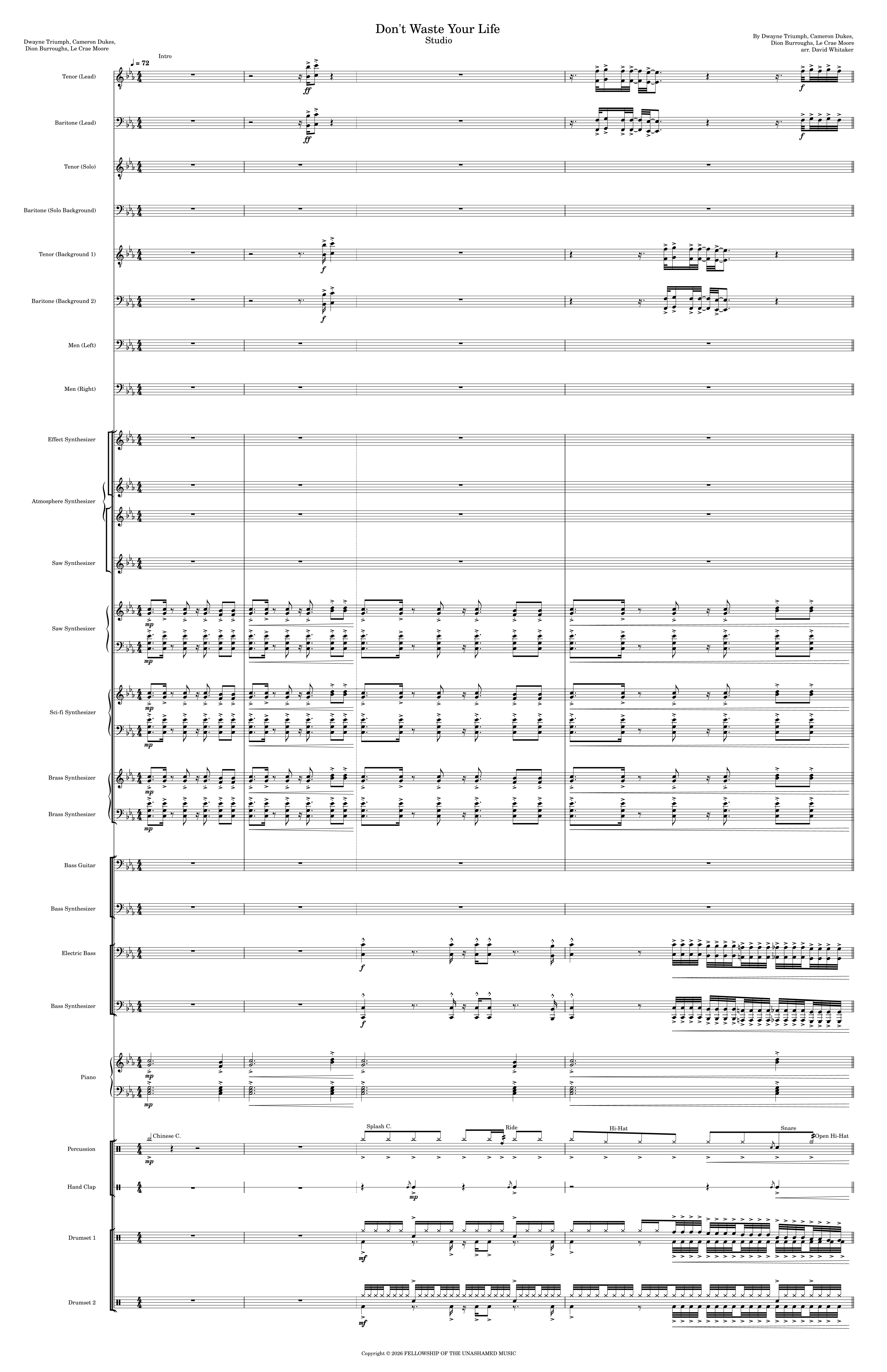 Don't Waste Your Life (arr. David Whitaker) by Le Crae Moore Sheet ...