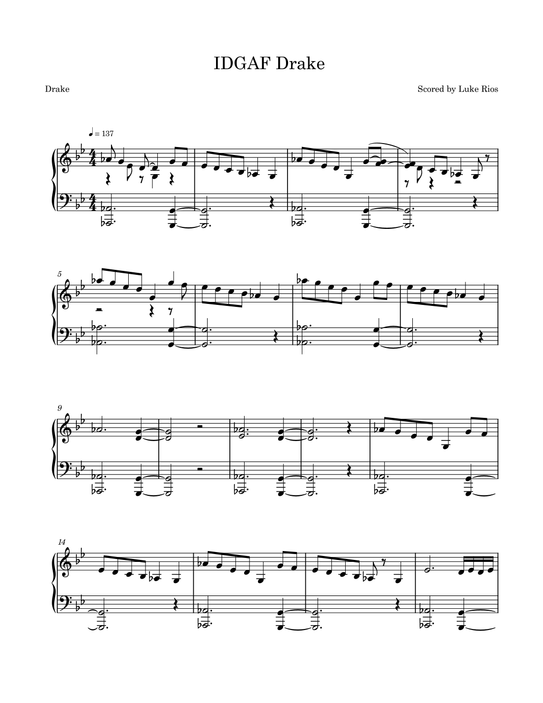 Idgaf (arr. Luke Rios) by Drake Sheet Music for Piano Solo at Sheet ...