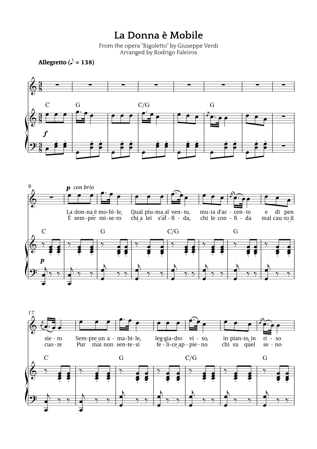 La Donna è Mobile Noten | Verdi | Klavier & Gesang