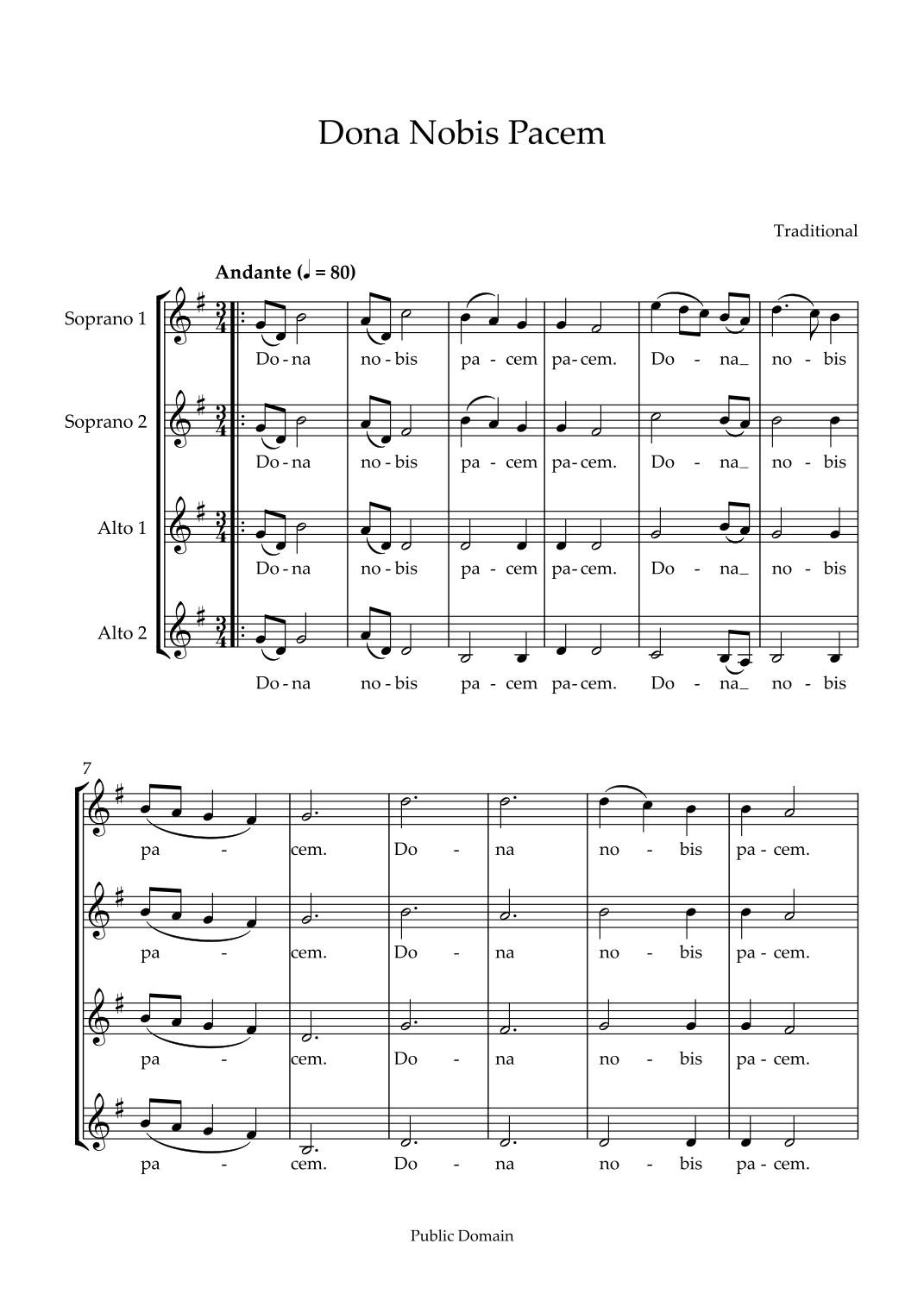 Dona Nobis Pacem – SSAA Choir (G major) (arr. D. M. Scores) by ...
