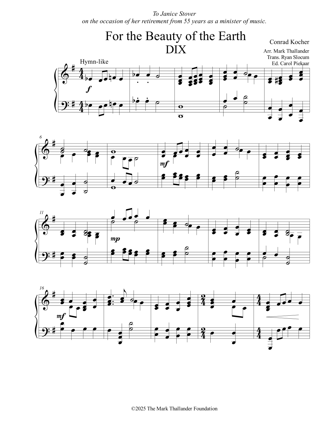 For the Beauty of the Earth (As with Gladness Men of Old) (arr. Mark Thallander) by Conrad ...