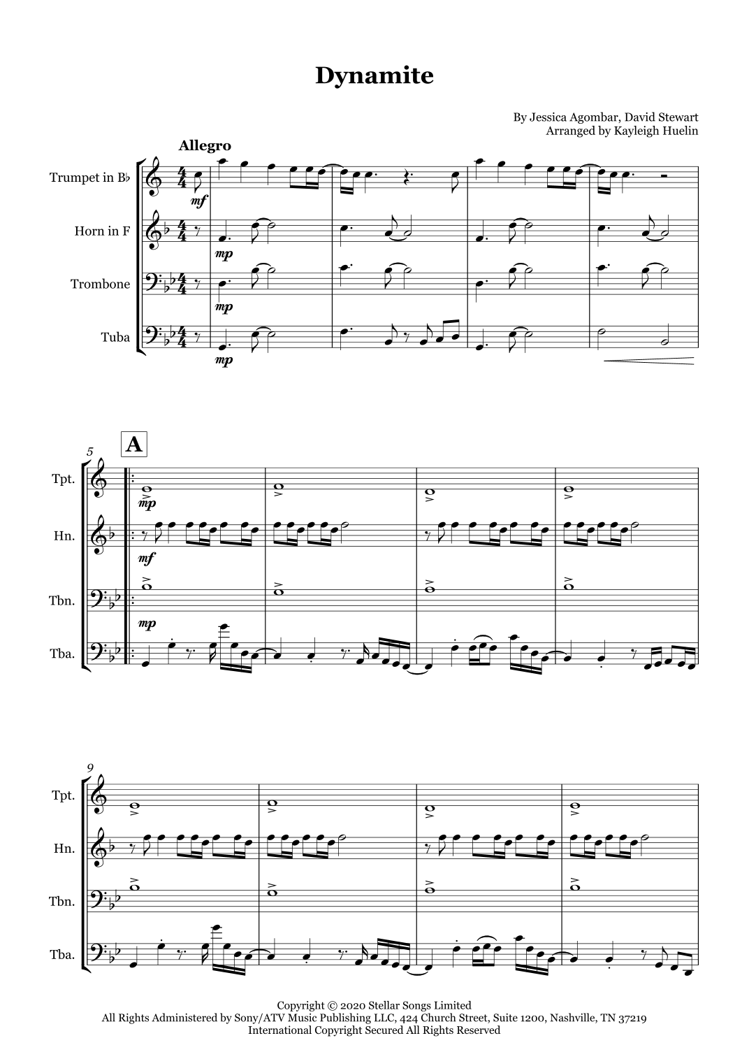 Dynamite (arr. Kayleigh Huelin) by BTS Sheet Music for Brass Ensemble ...