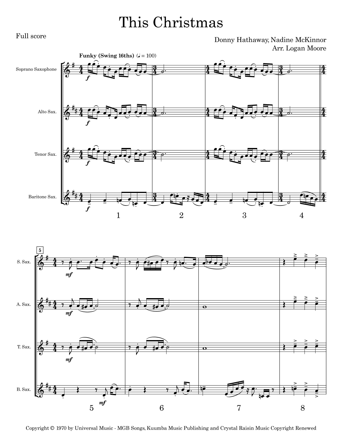 This Christmas (arr. Logan Moore) by Donny Hathaway Sheet Music for ...