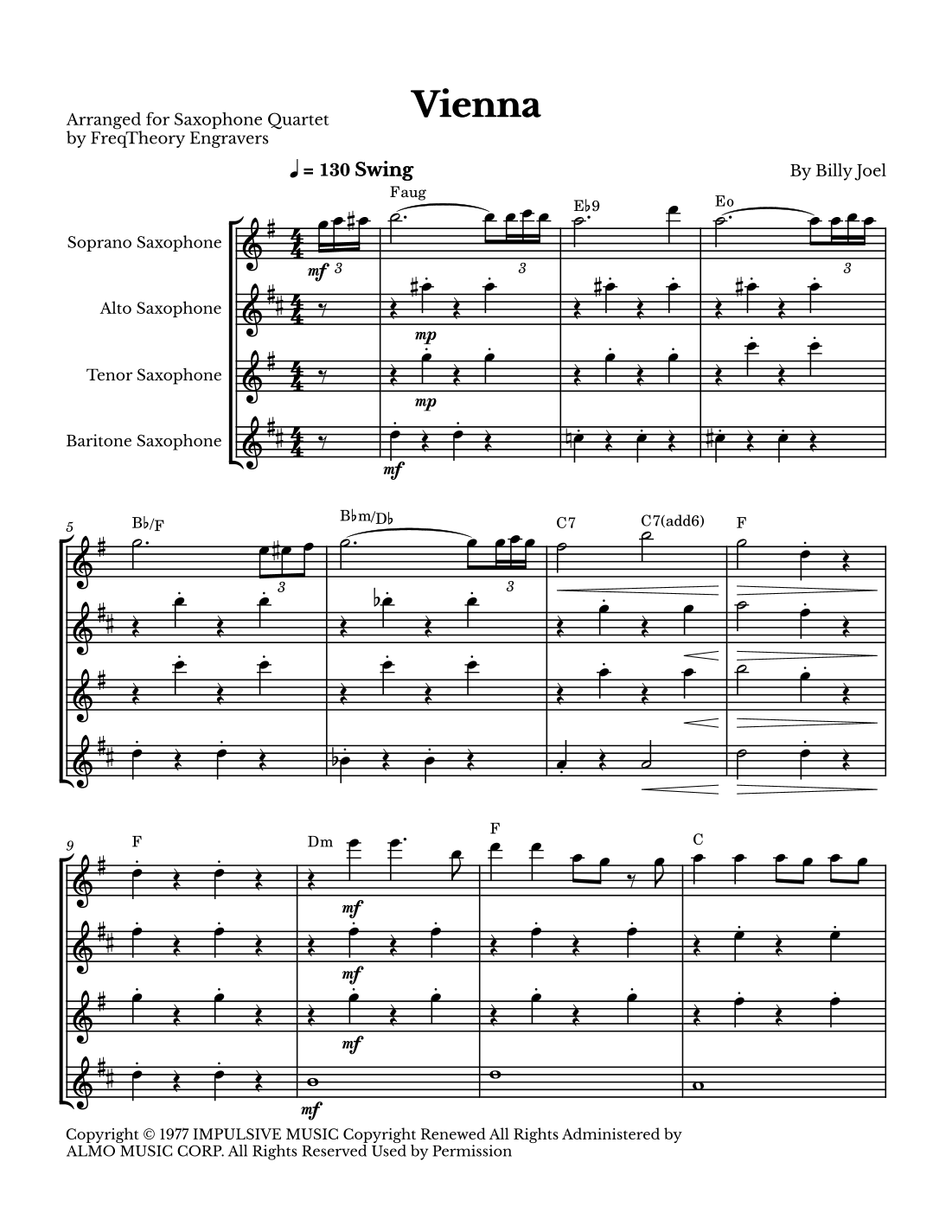 Vienna (arr. FreqTheory Engravers) by Billy Joel Sheet Music for ...