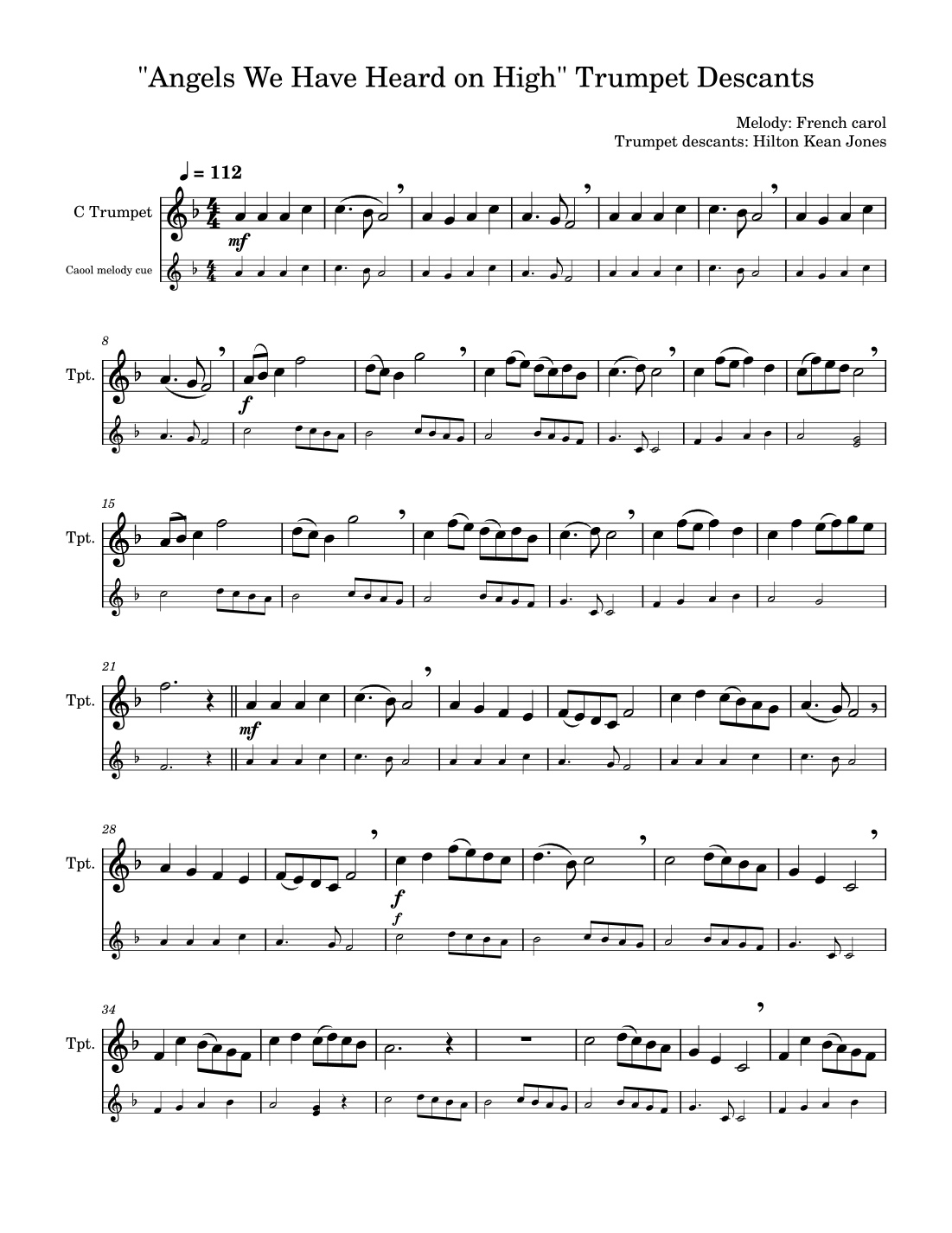 Angels We Have Heard on High Trumpet Descants (C & Bb copies) (arr ...