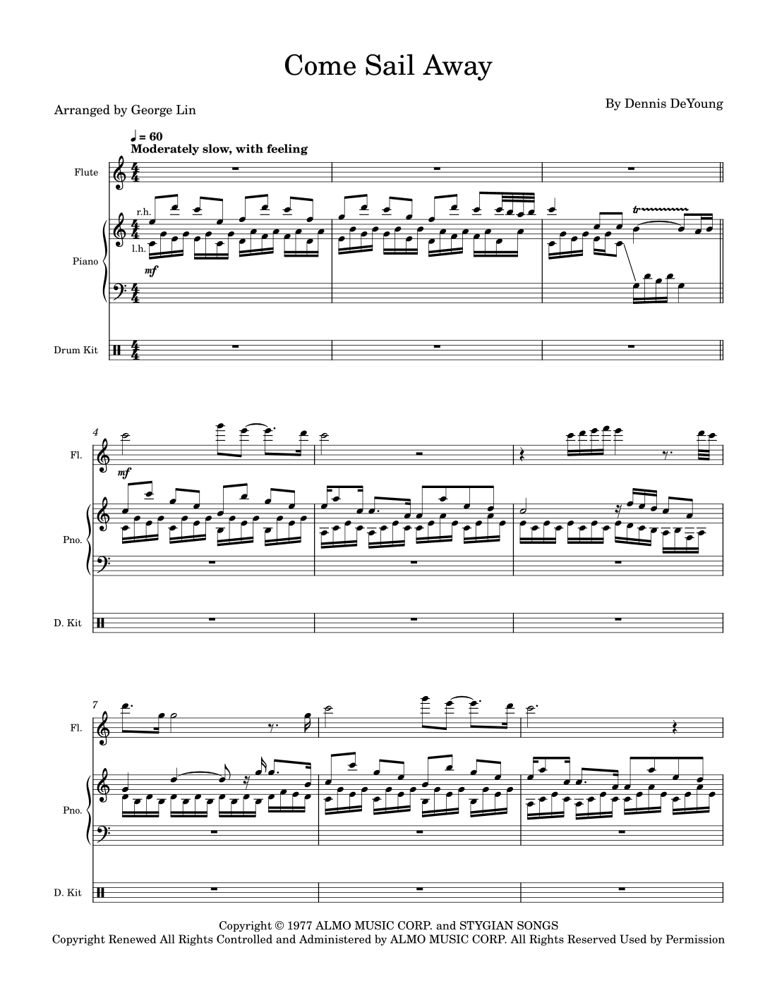 Come Sail Away (arr. George Lin) by Styx Sheet Music for Flute and ...
