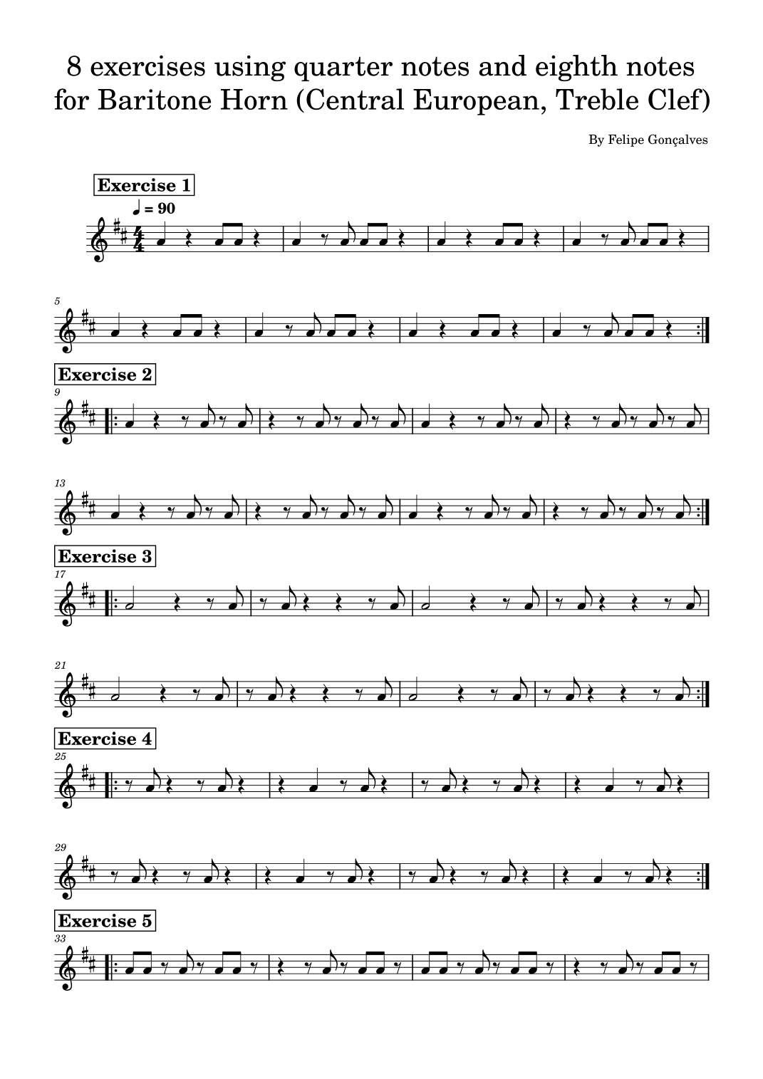 8 exercises using quarter notes and eighth notes for Baritone Horn ...