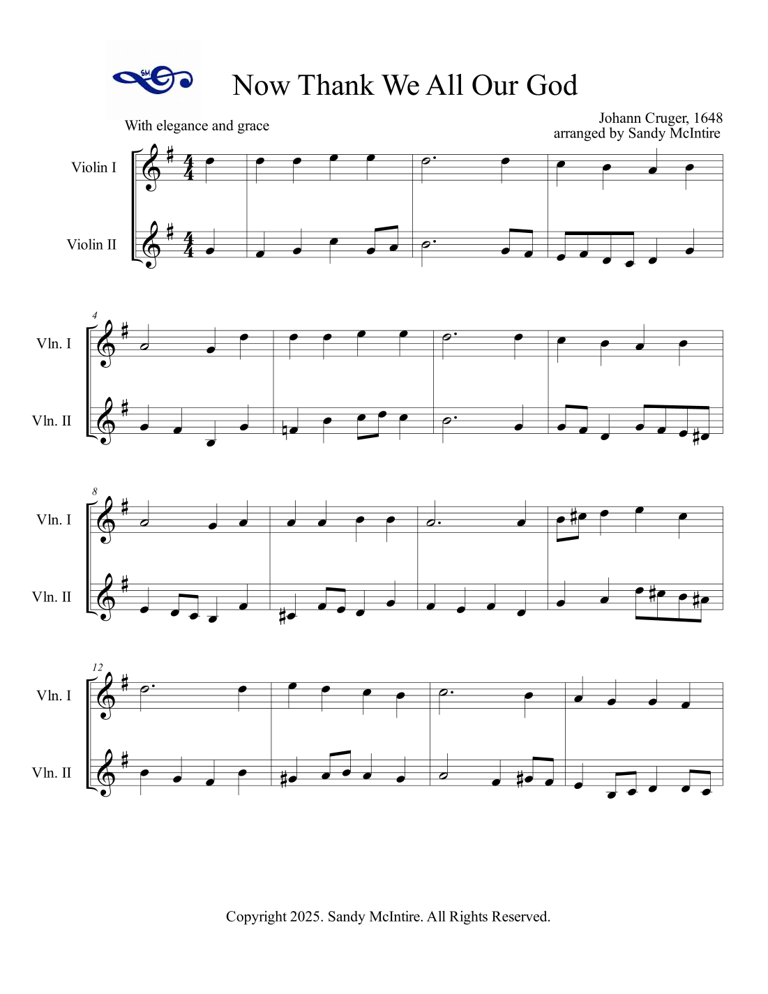 Now Thank We All Our God (arr. Sandy McIntire) by Johann Cruger Sheet ...