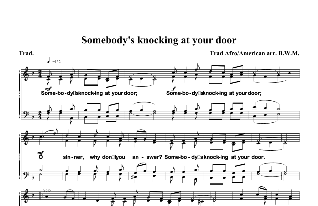 Somebody's knocking at your door (arr. Brian Millar) by Brian Millar ...