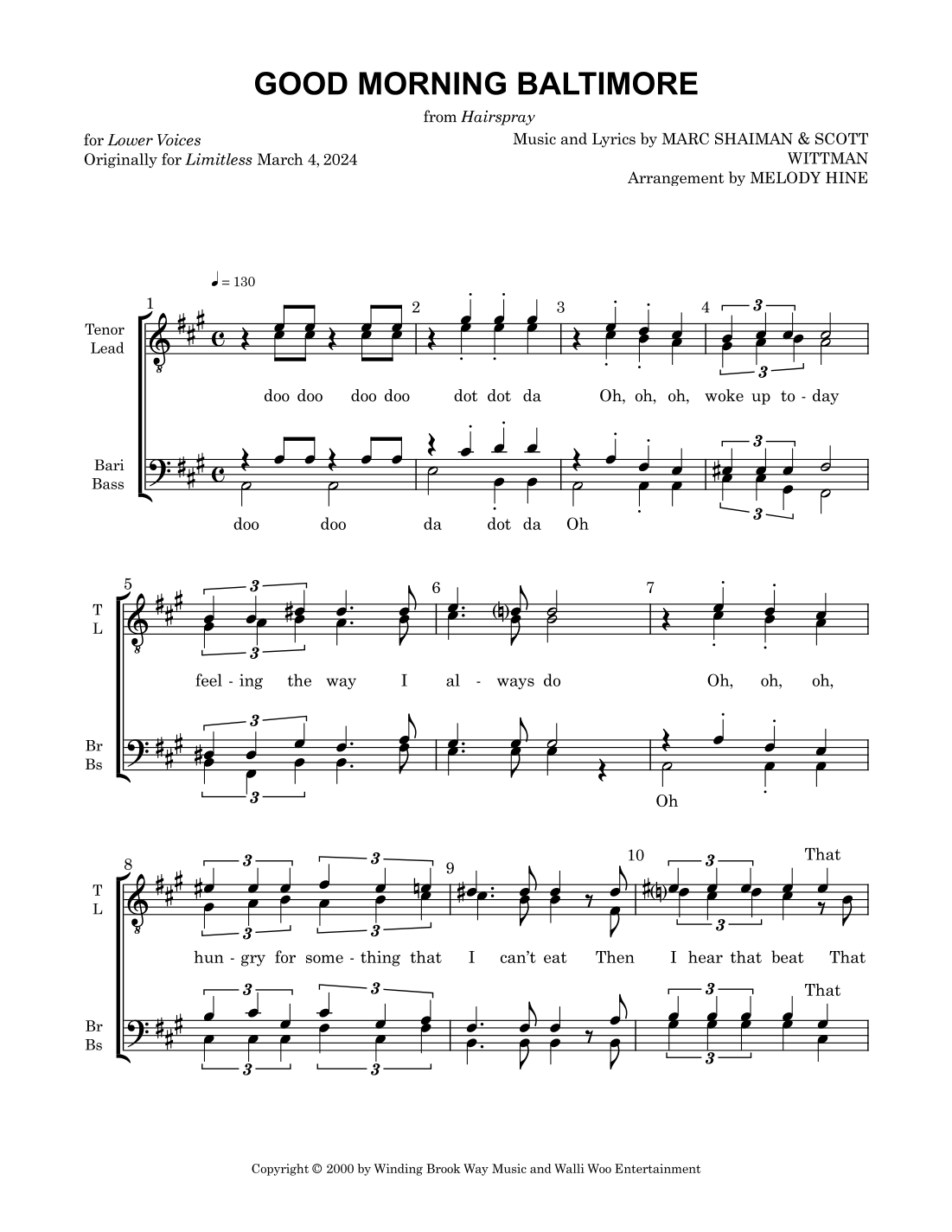 Good Morning Baltimore (arr. Melody Hine) by Nikki Blonsky Sheet Music ...