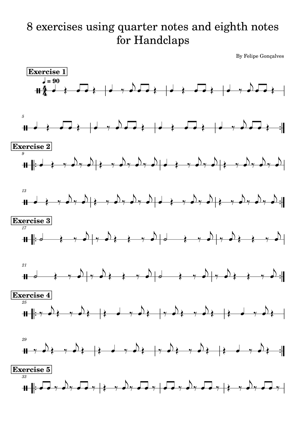 8 exercises using quarter notes and eighth notes for Handclaps by ...