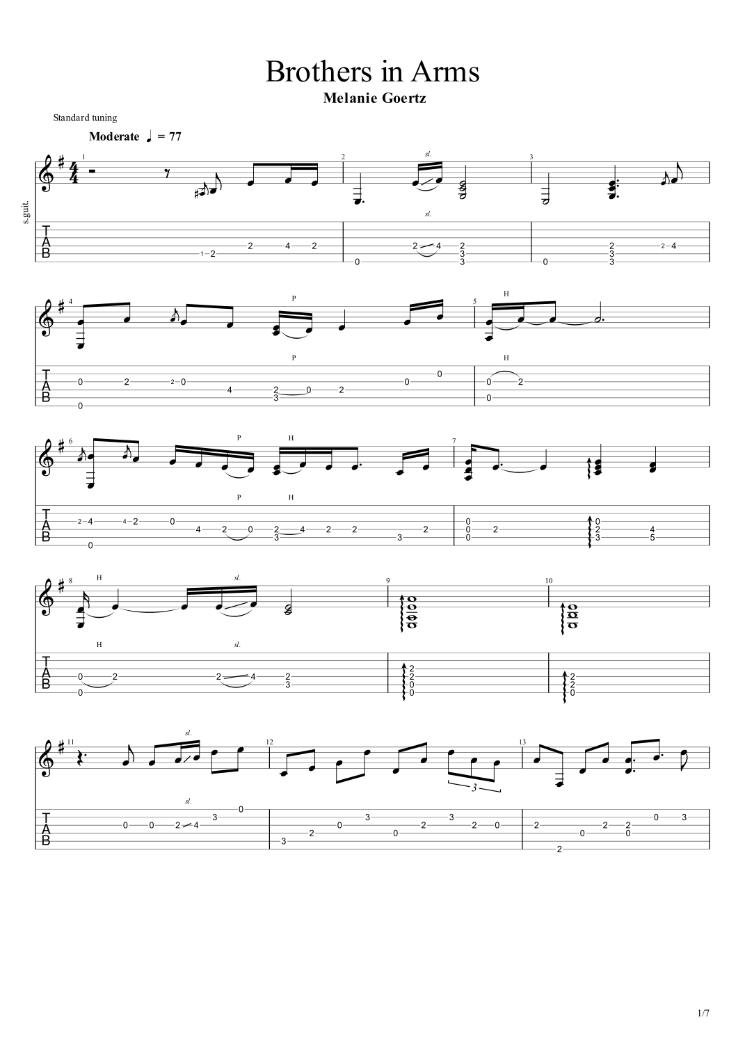 Brothers In Arms (arr. Melanie Goertz) by Dire Straits Sheet Music for ...