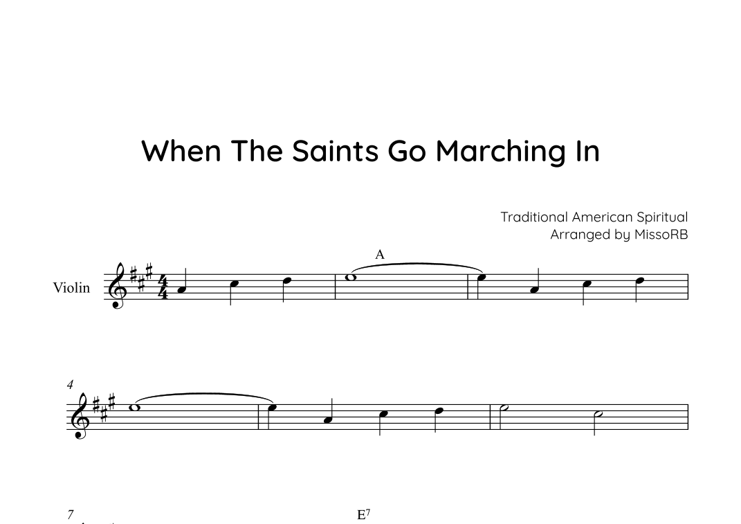 When the Saints Go Marching In - Violin in A With Chords - Easy (arr ...