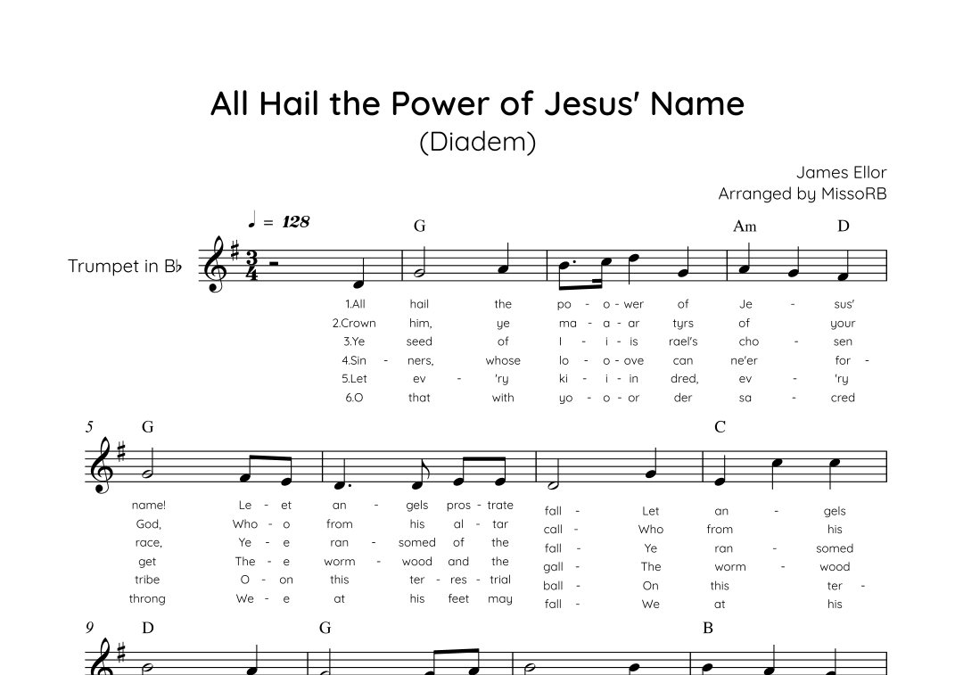 All Hail the Power of Jesus’ Name (Coronation) - Trumpet in F Solo With ...