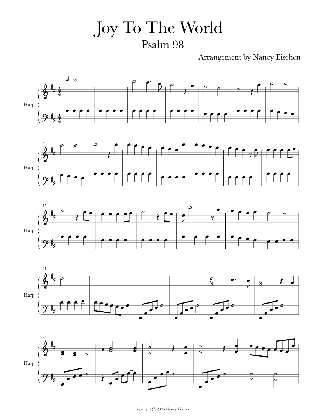Joy To The World for Lever Harp or easy Piano by George F Handel Sheet ...
