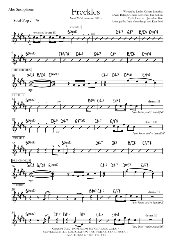 Freckles (arr. Dan Ford) Sheet Music | Lawrence | Lead Sheet / Fake Book