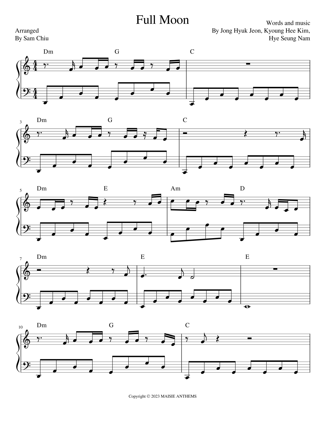 Full Moon (arr. Sam Chiu) by Seori Sheet Music for Piano Solo at Sheet ...