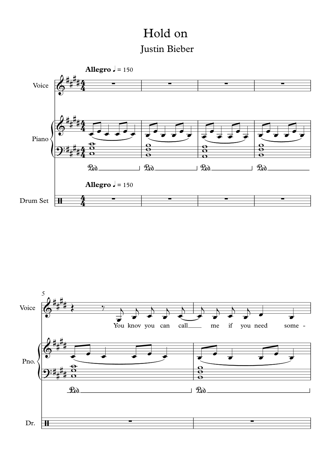 Hold On (arr. Vadim Dashevskij by Justin Bieber Sheet Music for Piano ...