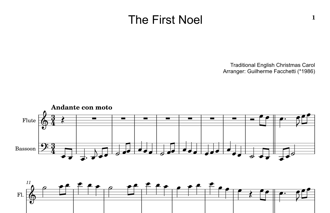 The First Noel - Arranged for Flute and Bassoon. (arr. Guilherme ...