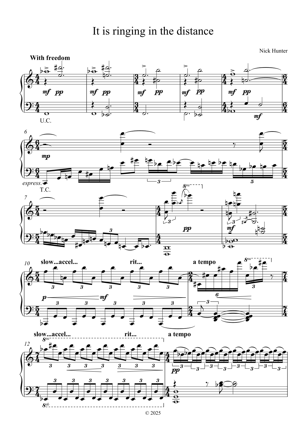 It is ringing in the distance by Nick Hunter Sheet Music for Piano Solo ...