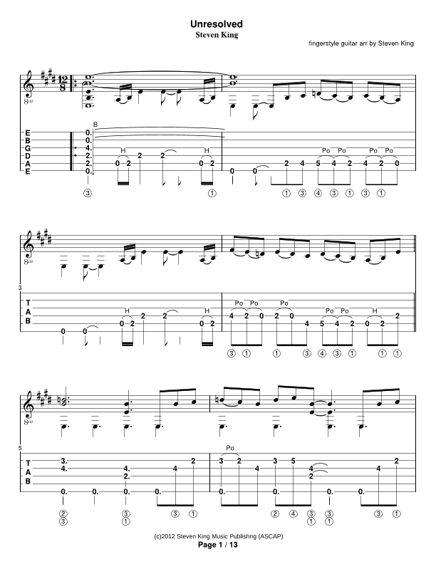 Unresolved Sheet Music Steven King Solo Guitar Unresolved Sheet Music Steven King Solo Guitar