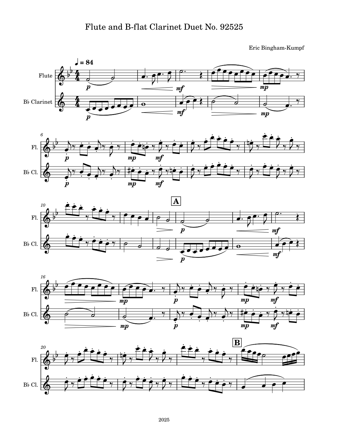 Flute and B-flat Clarinet Duet No. 92525 by Eric Bingham-Kumpf Sheet ...
