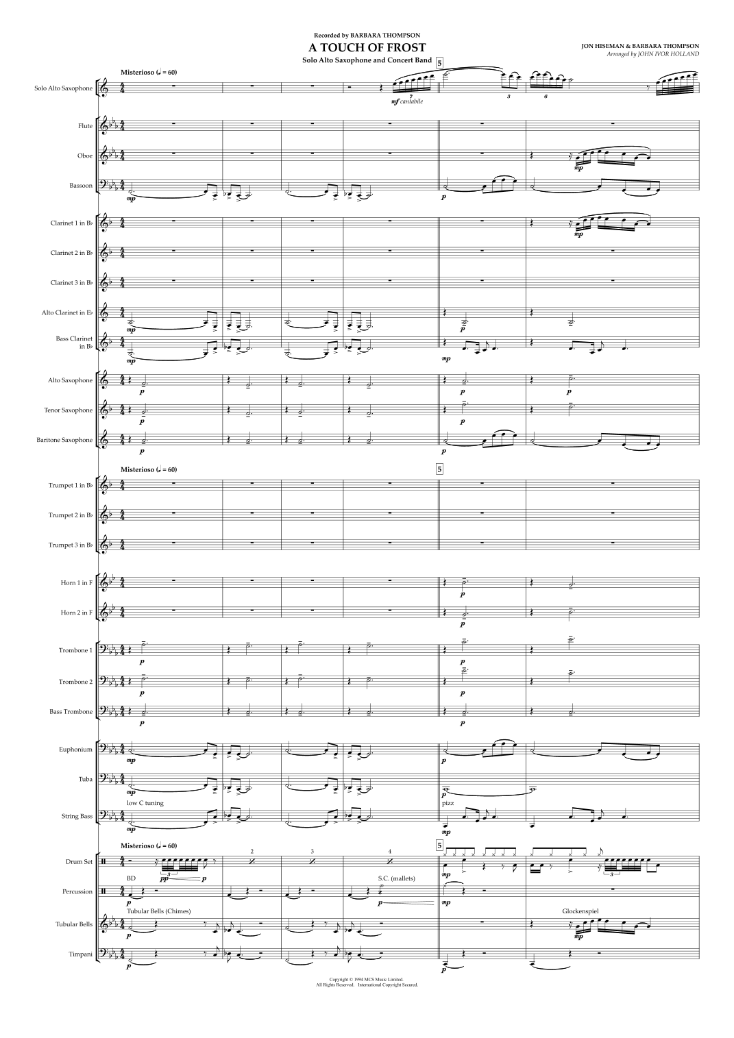 A Touch Of Frost by Barbara Thompson Sheet Music for Concert Band at ...