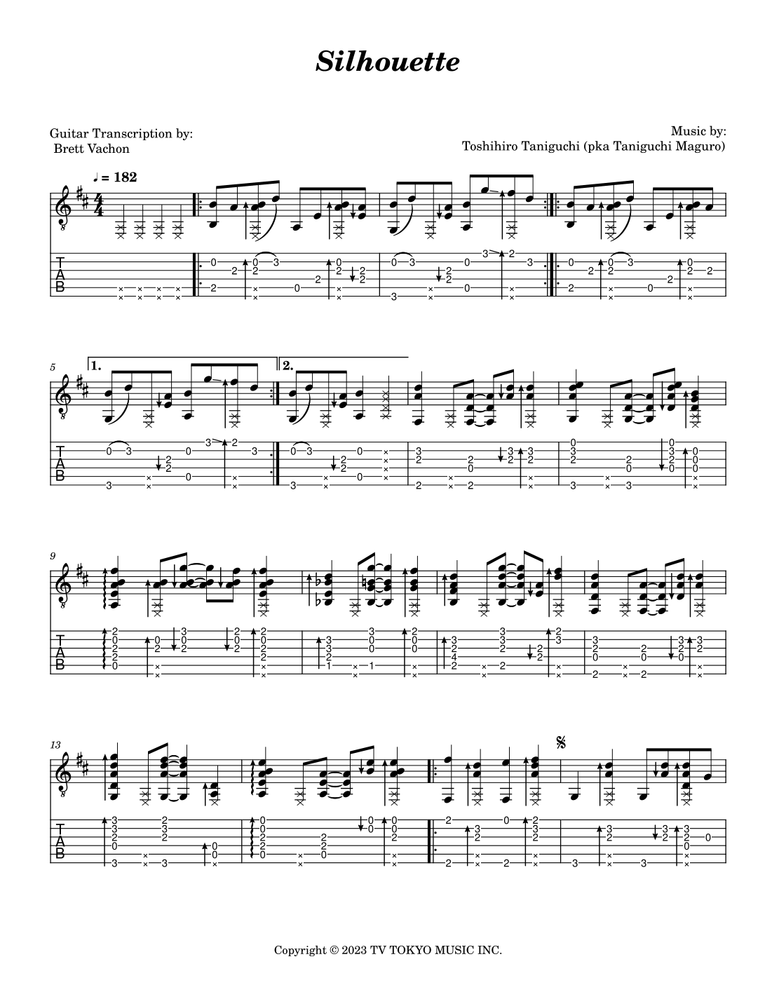 Silhouette (arr. Brett Vachon) par KANA-BOON Partitions pour Guitare ...