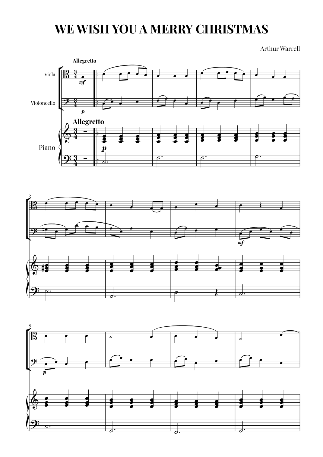 We Wish You a Merry Christmas - for Viola, Cello and Piano (arr ...